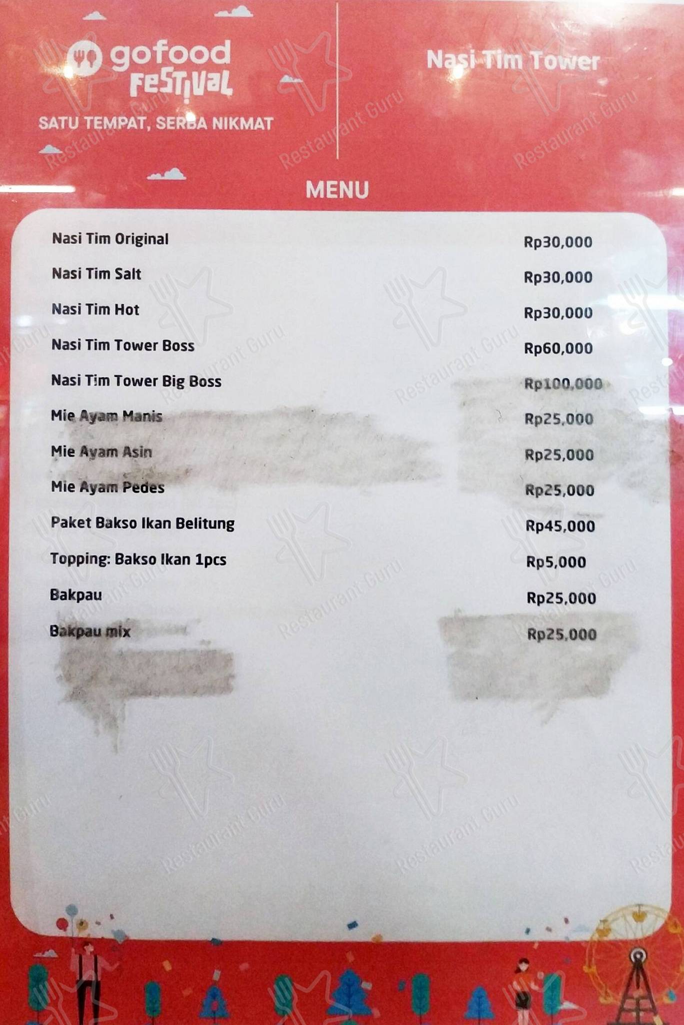 Menu at Nasi Tim Tower, Jakarta, Mall of Indonesia