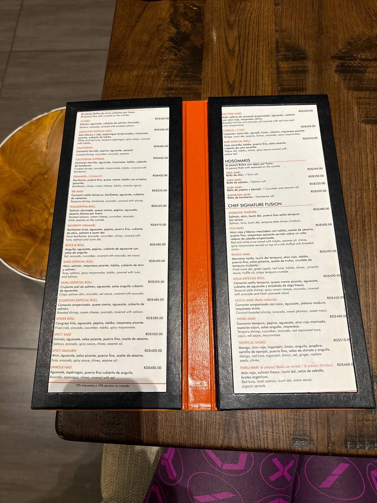 Menu at Nau Sushi Lounge restaurant, Santo Domingo
