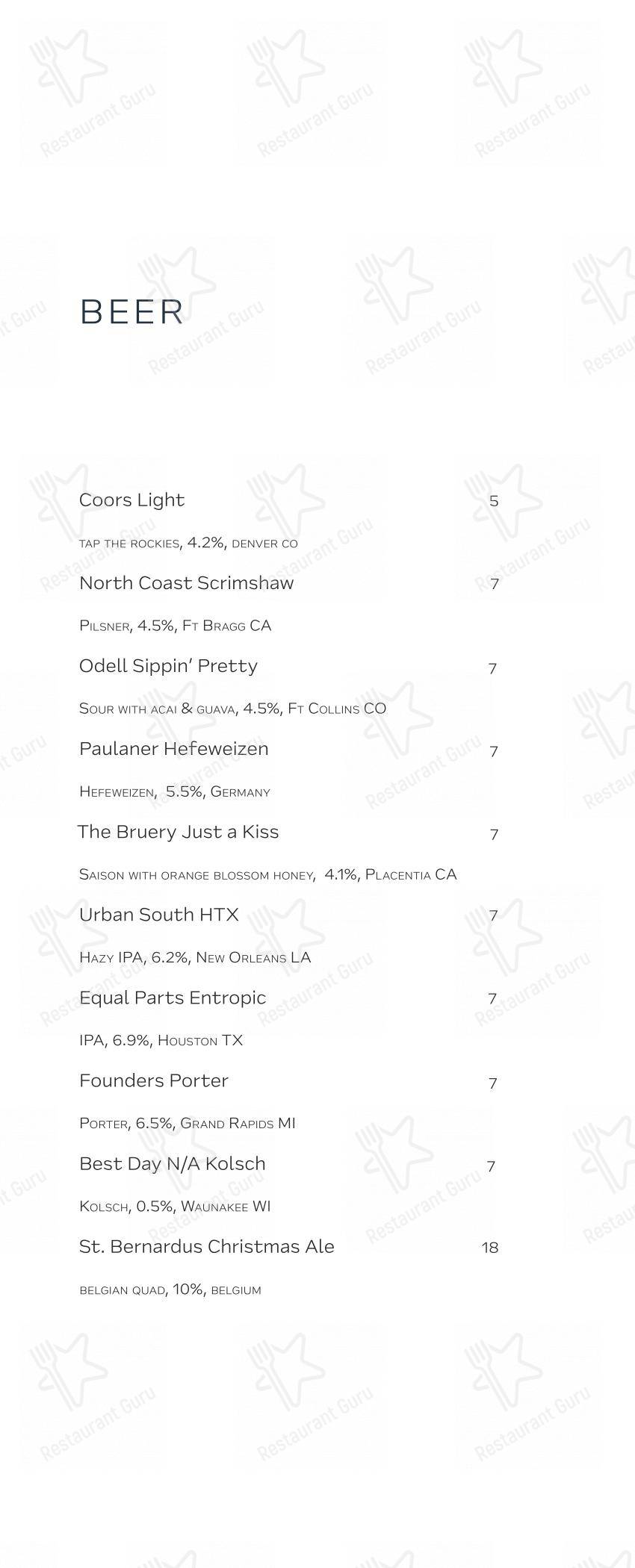 Menu at Navy Blue restaurant, Houston