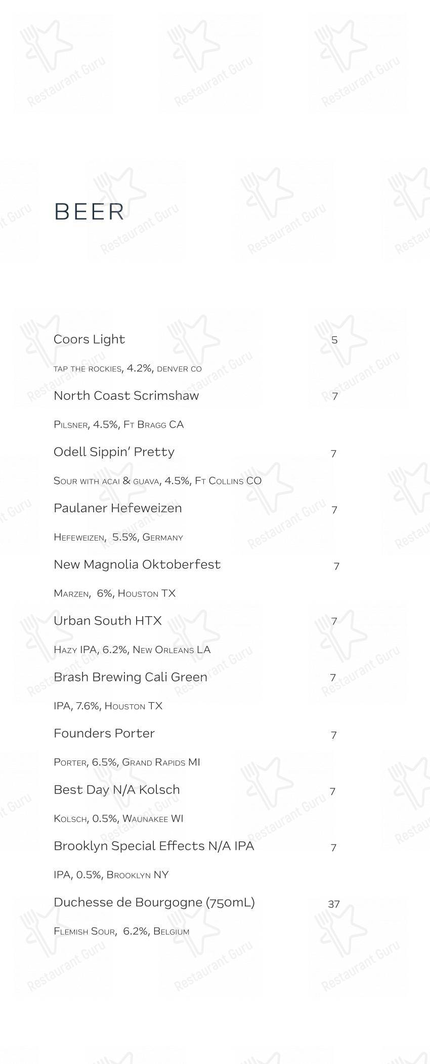 Menu at Navy Blue restaurant, Houston