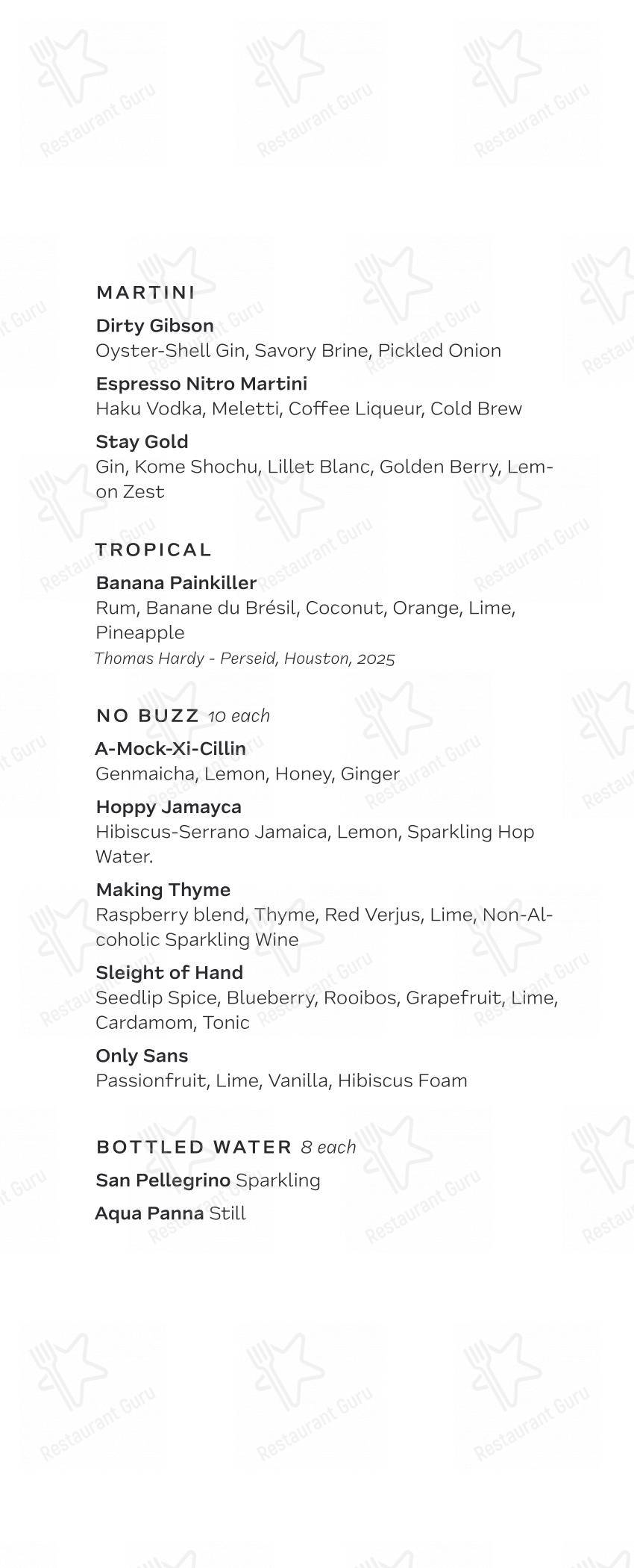 Menu at Navy Blue restaurant, Houston