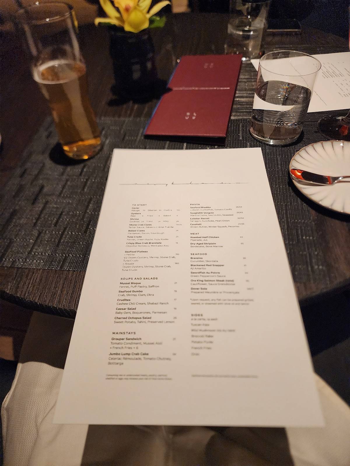 Menu at Navy Blue restaurant, Houston