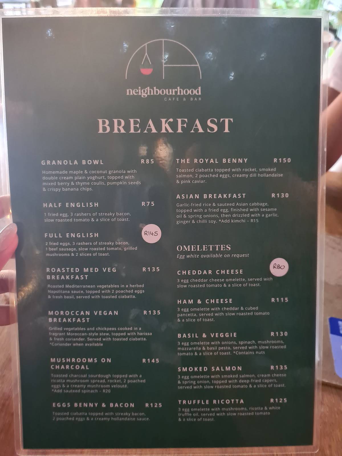 Menu at Neighbourhood Cafe & bar, Durban North