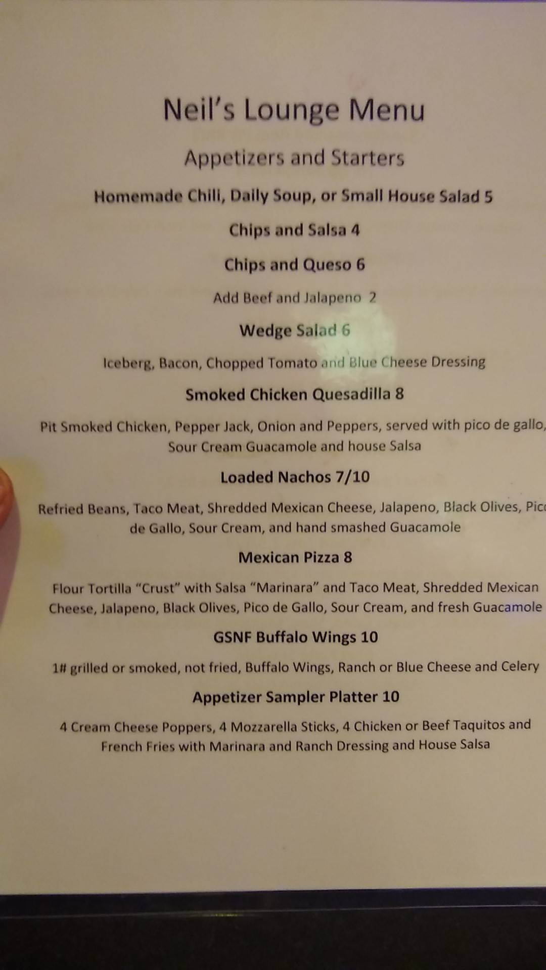 Menu at Neil's Lounge pub & bar, Indio
