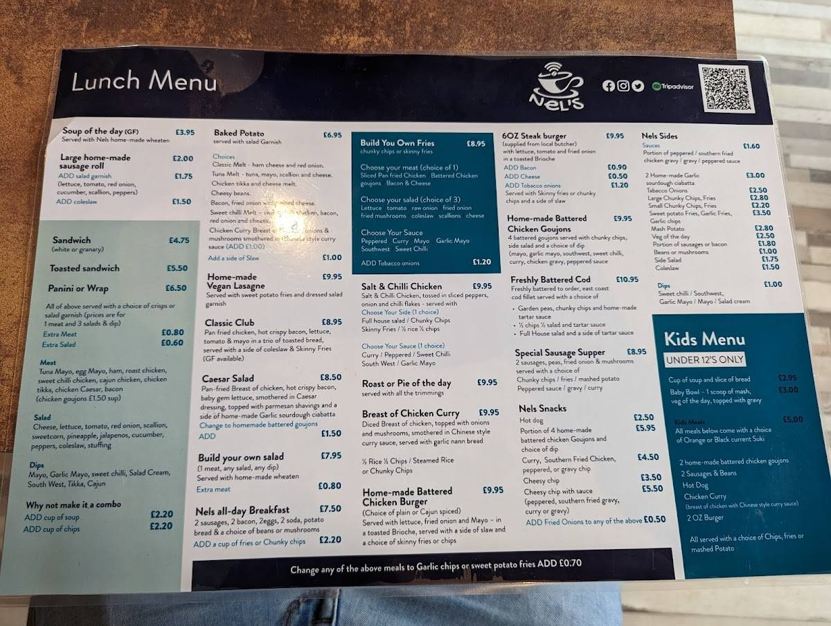 Menu at Nel's cafe, Castlewellan
