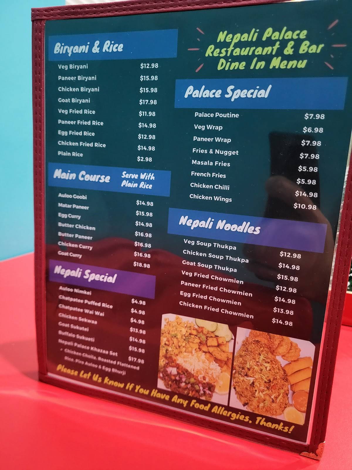 Menu au Nepali Palace Restaurant, Windsor