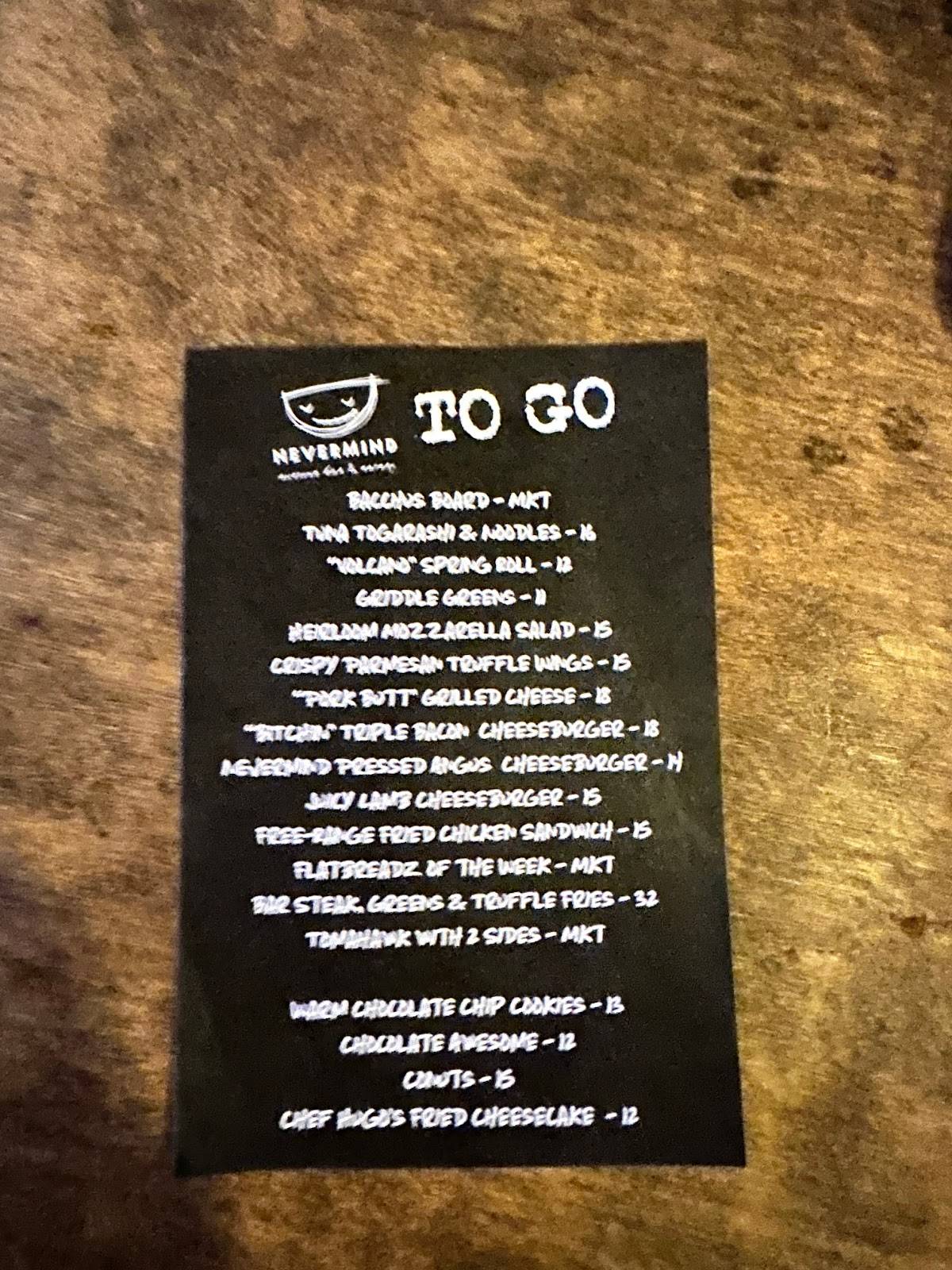 Menu at Nevermind Awesome Bar and The Hop, Cape Coral