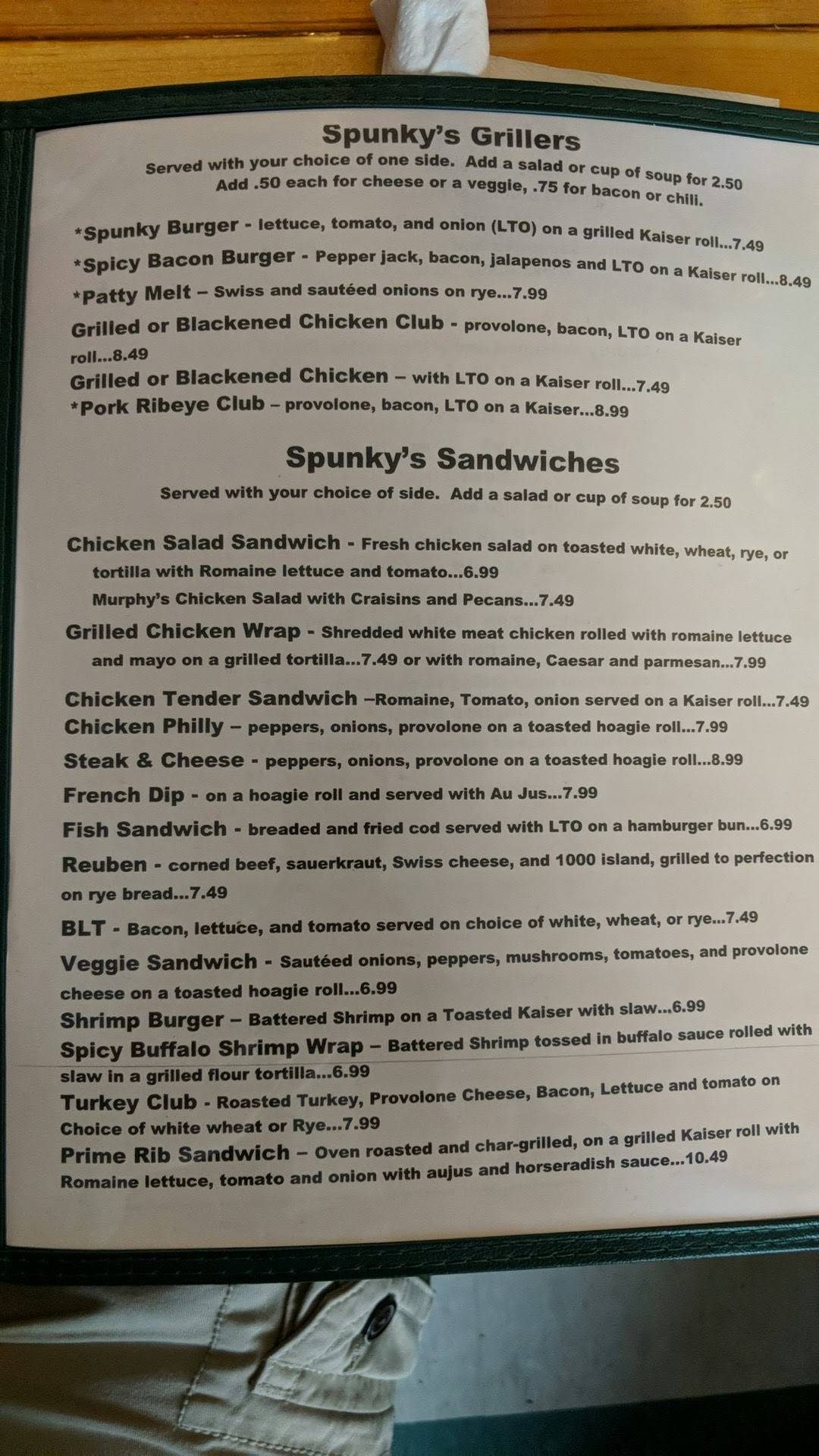 Menu at Spunky McDoogle's restaurant, New Bern, S Glenburnie Rd