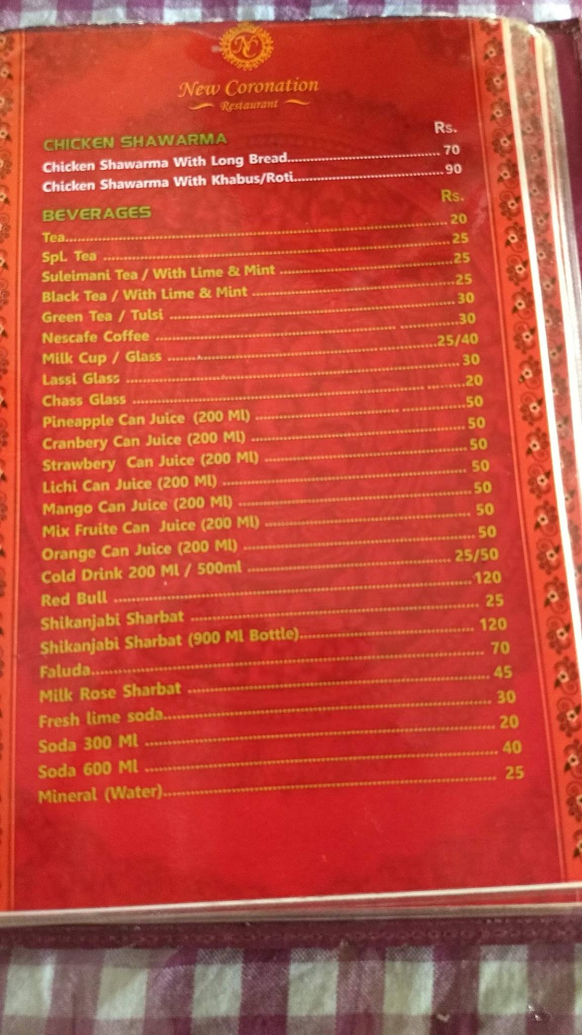 Menu at New Coronation Restaurant & Store, Mumbai