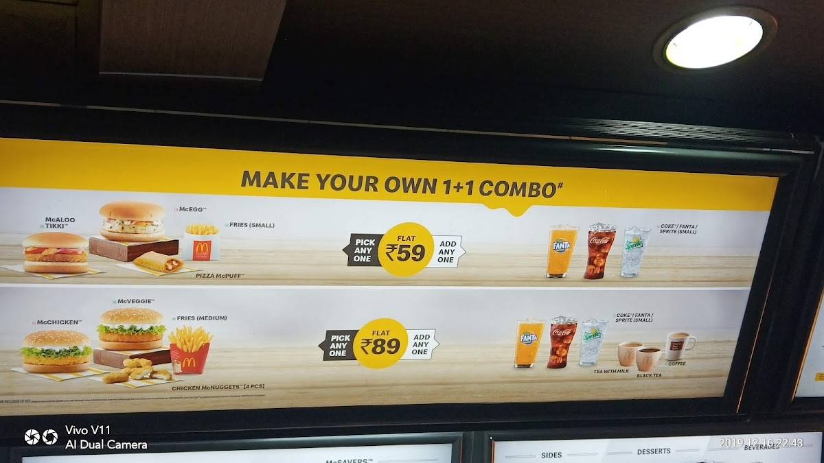 Menu at McDonald's, New Delhi, M2K Multiplex