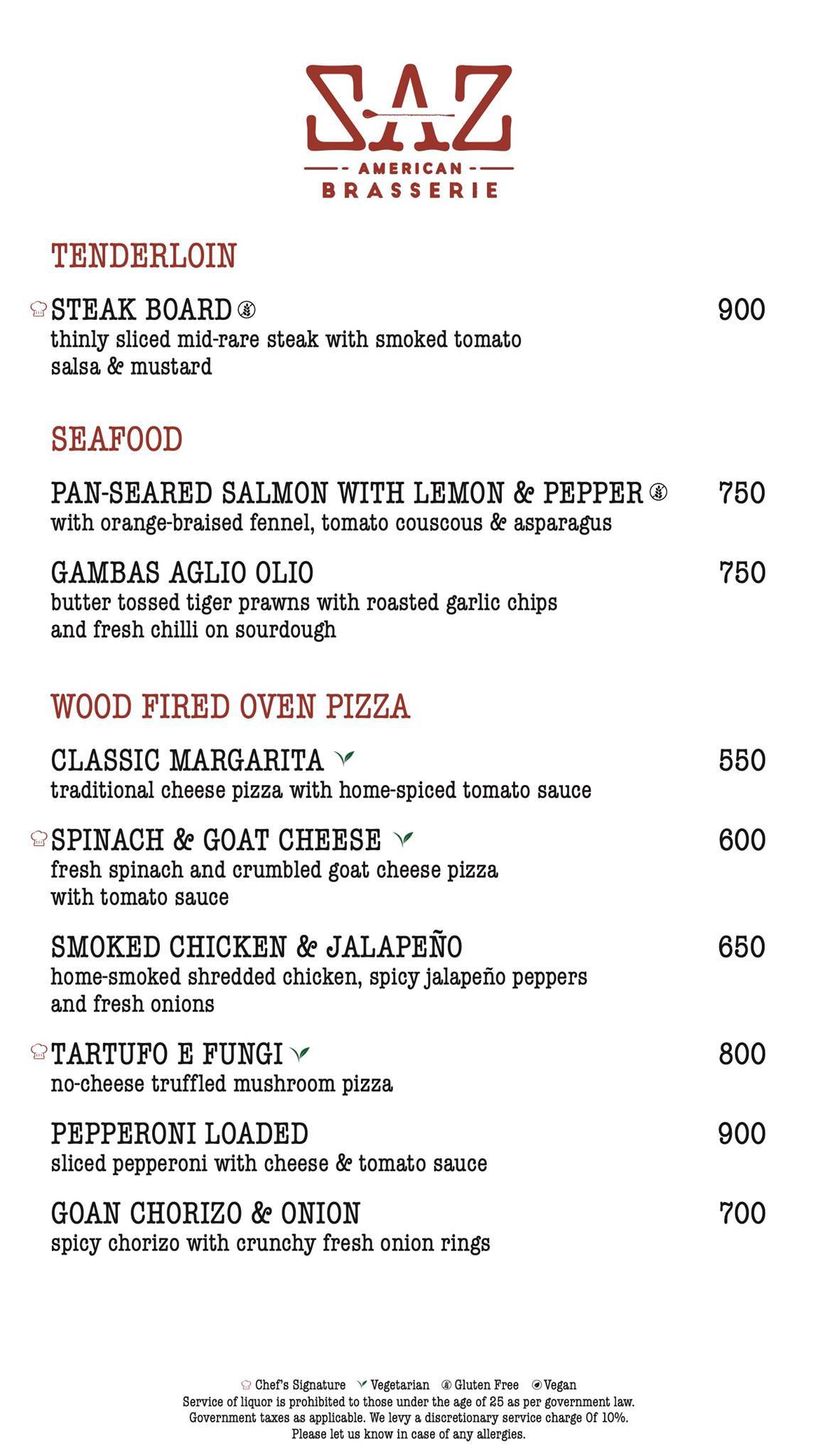Menu at SAZ- American Brasserie, New Delhi, 1st floor