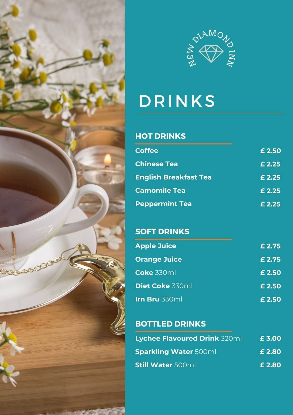 Menu at New Diamond Inn restaurant, Cumnock