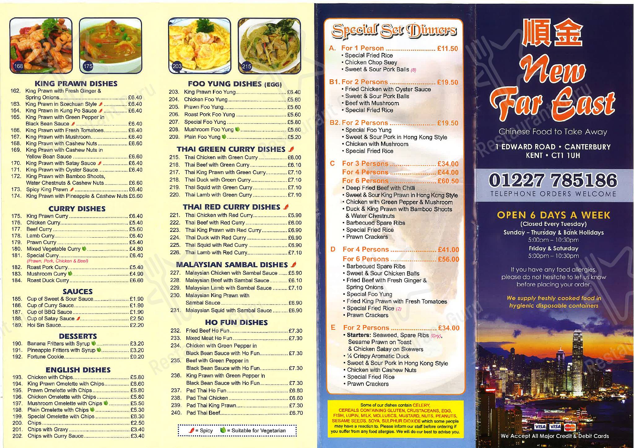 Menu at New Far East Chinese fast food, Canterbury