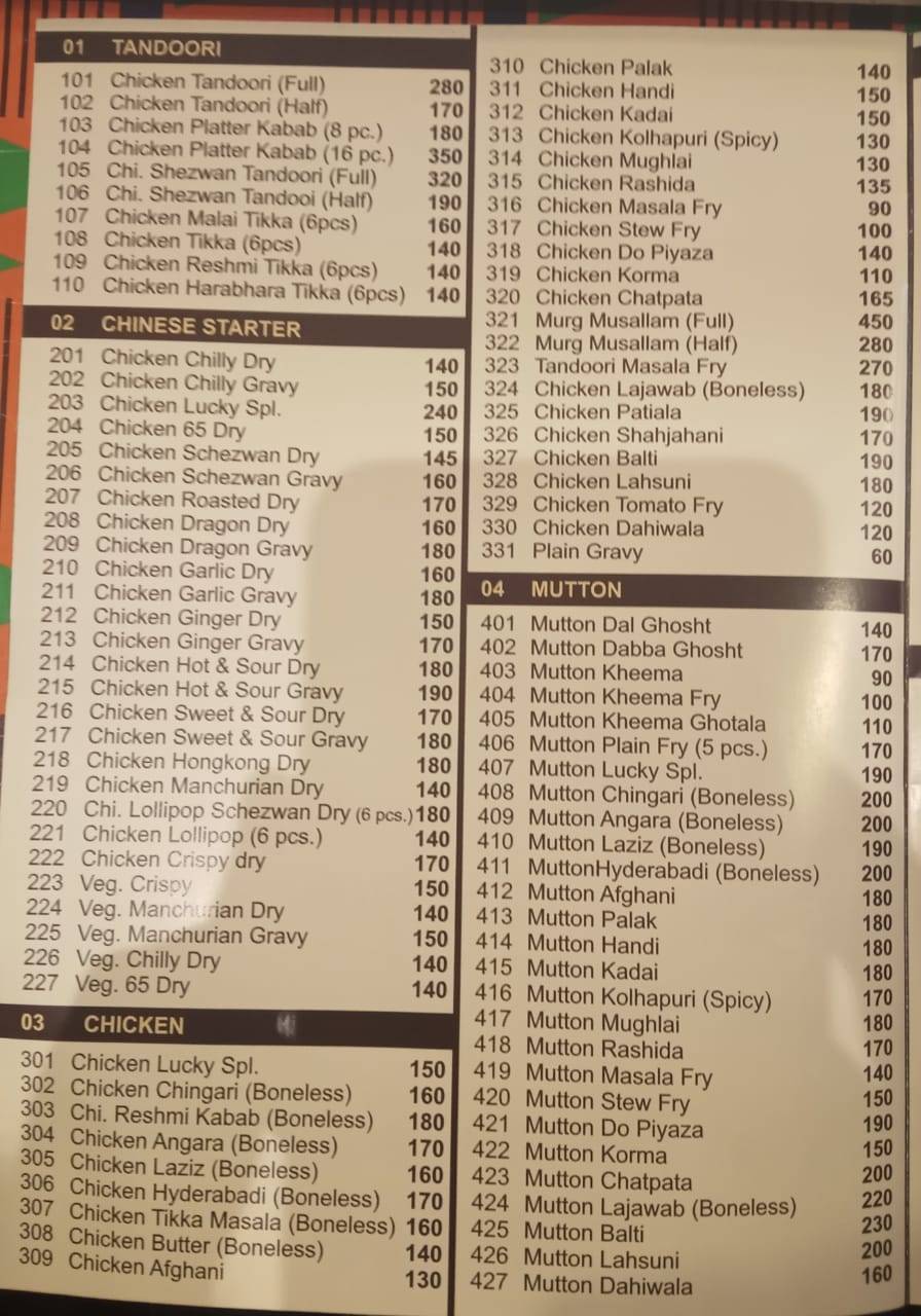 Menu at NEW LUCKY RESTAURANT, Mumbai, Shop No.1