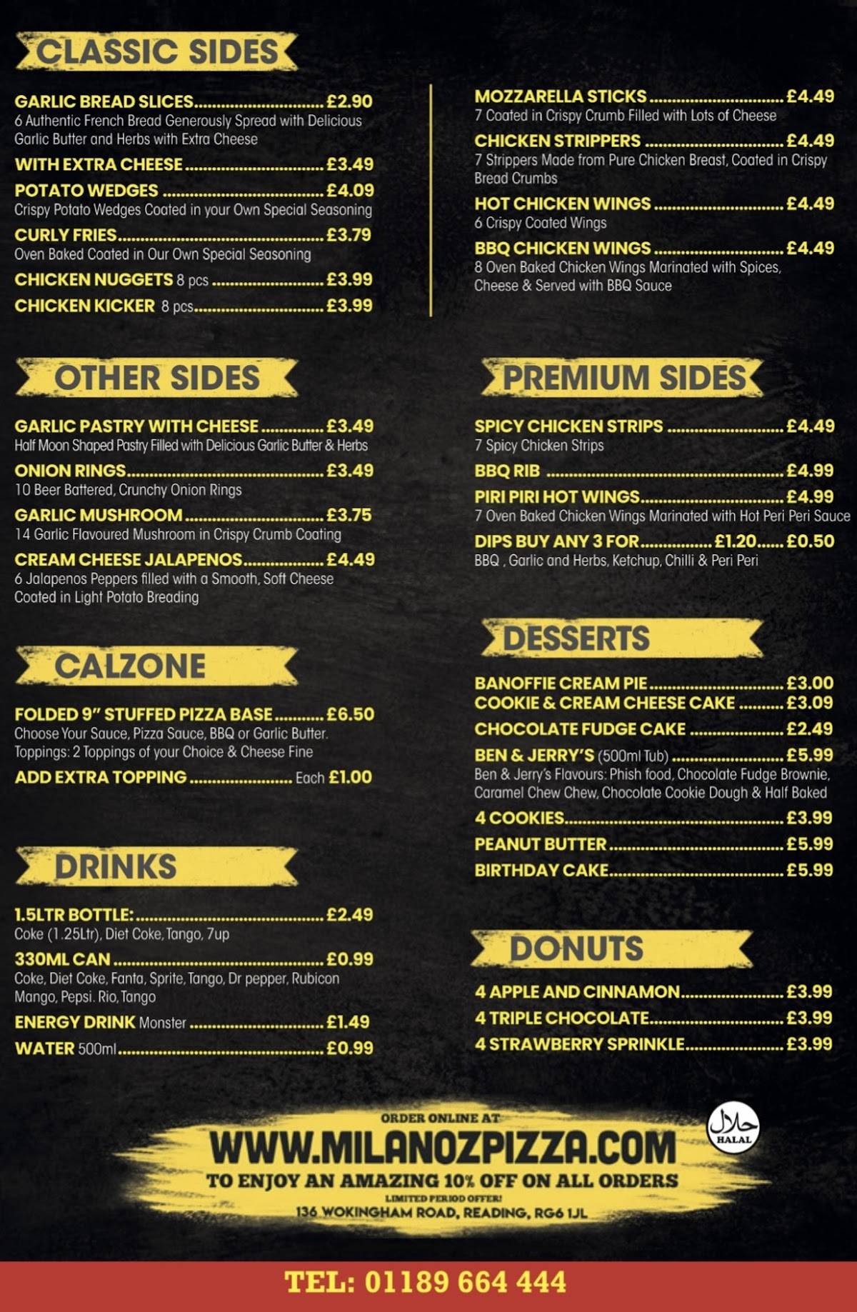 Menu at New Milano’zPizza pizzeria, Reading, 136 Wokingham Rd