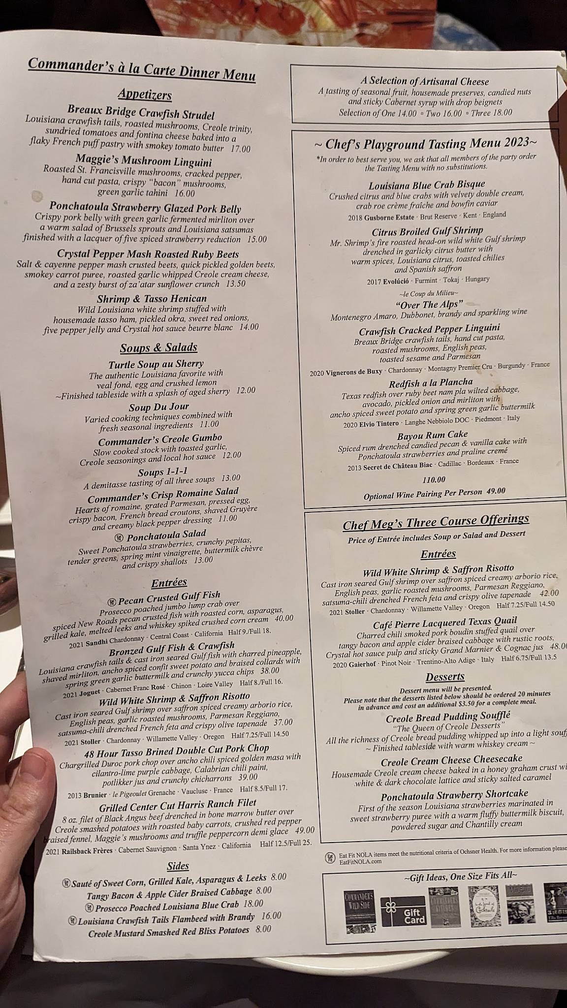 Menu at Commander's Palace pub & bar, New Orleans