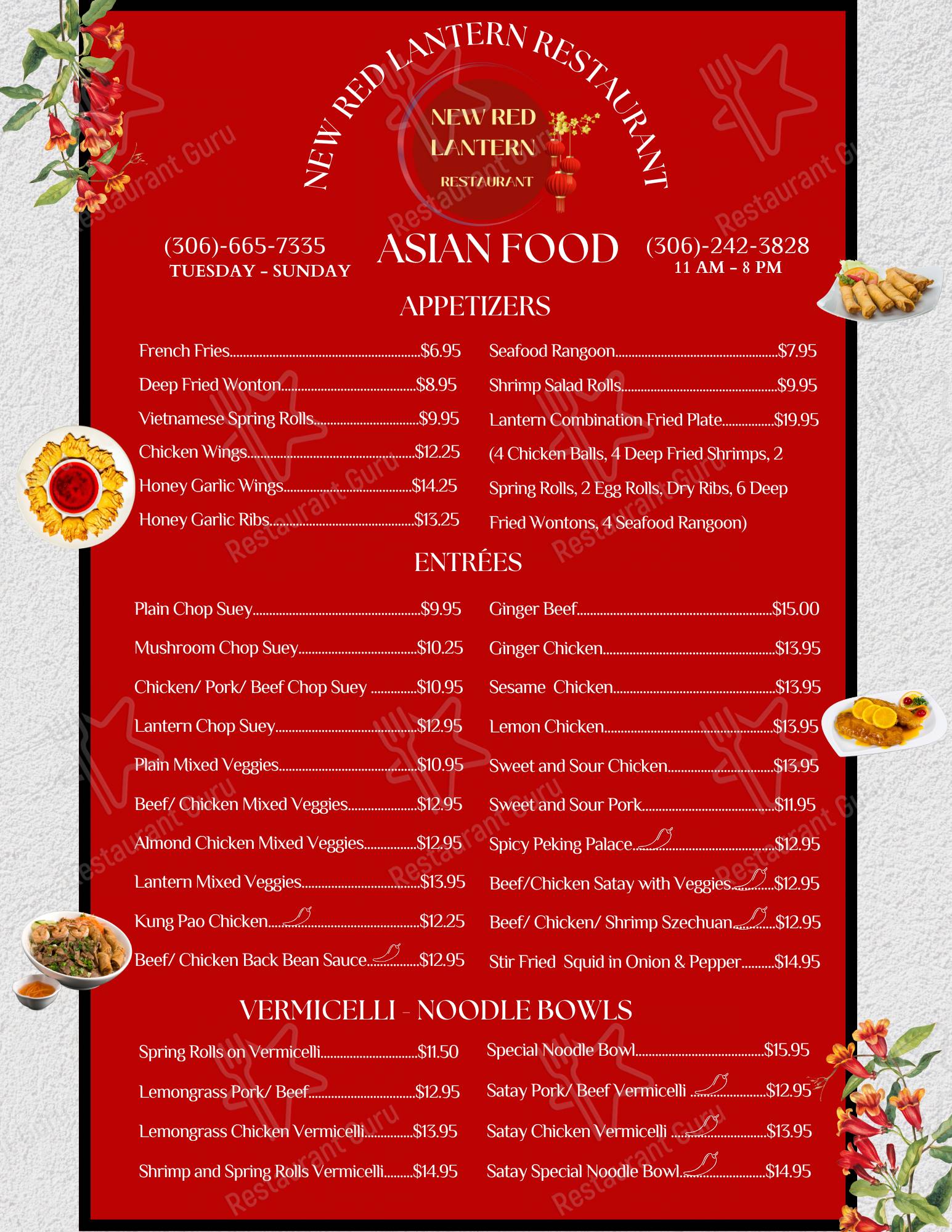 Menu at New Red Lantern Inn Restaurant, Saskatoon