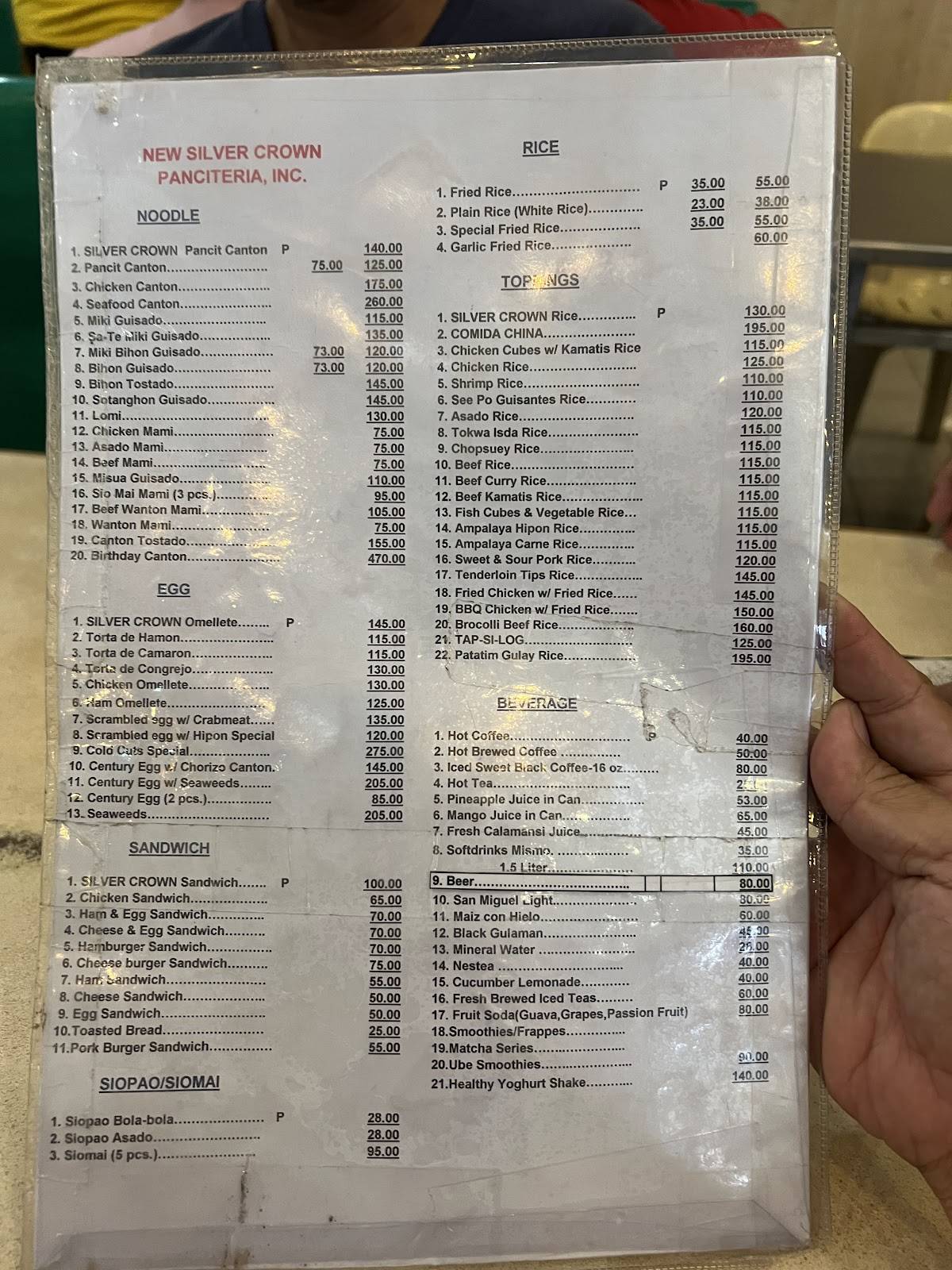 Menu at New Silver Crown Panciteria, Inc. restaurant, Caloocan