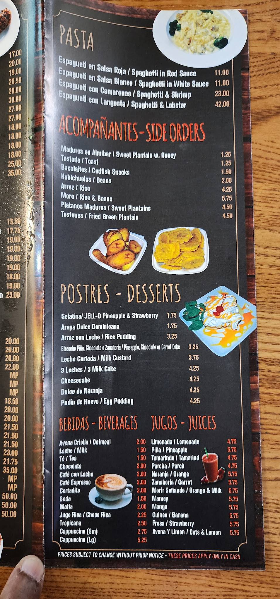 Menu at Mambi restaurant, New York City, Broadway