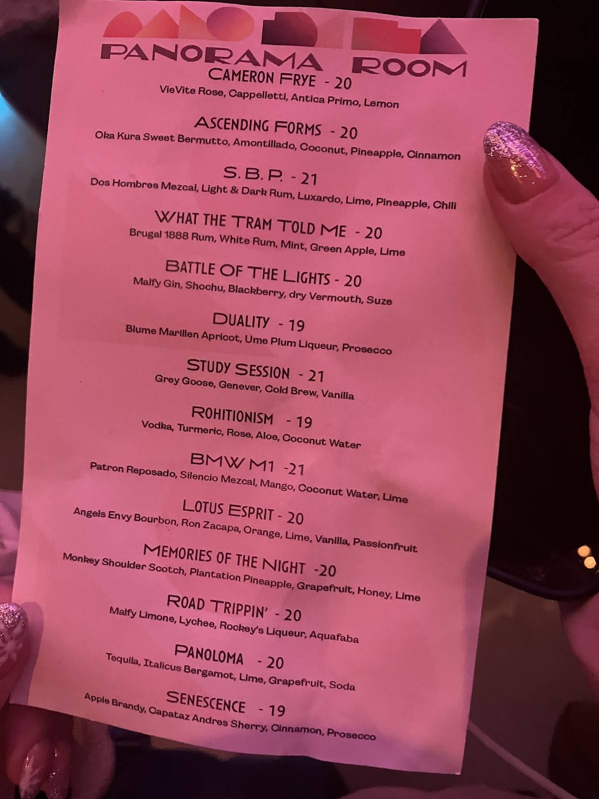 Menu at Panorama Room pub & bar, New York City