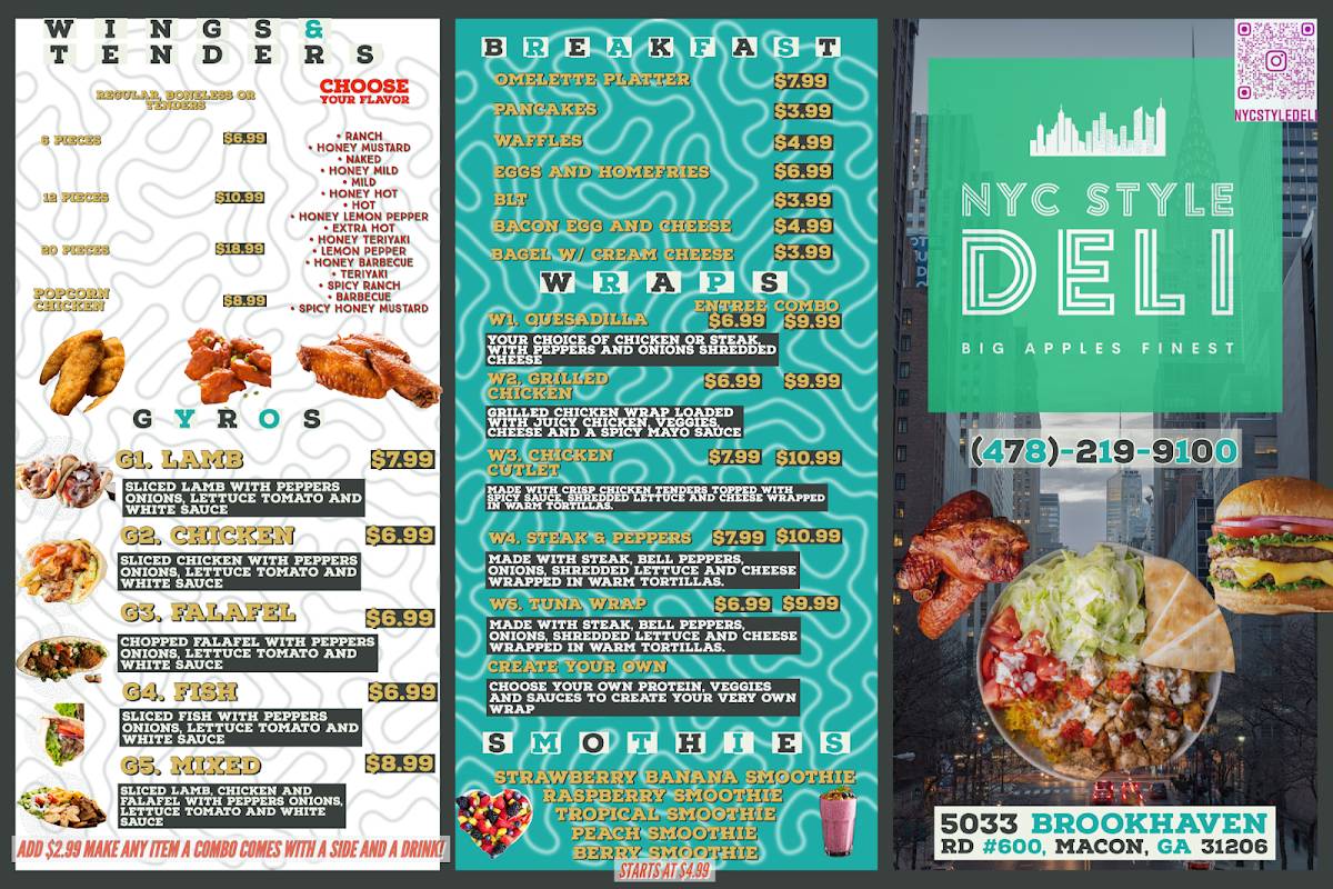 Carta del restaurante New York style deli, Macon