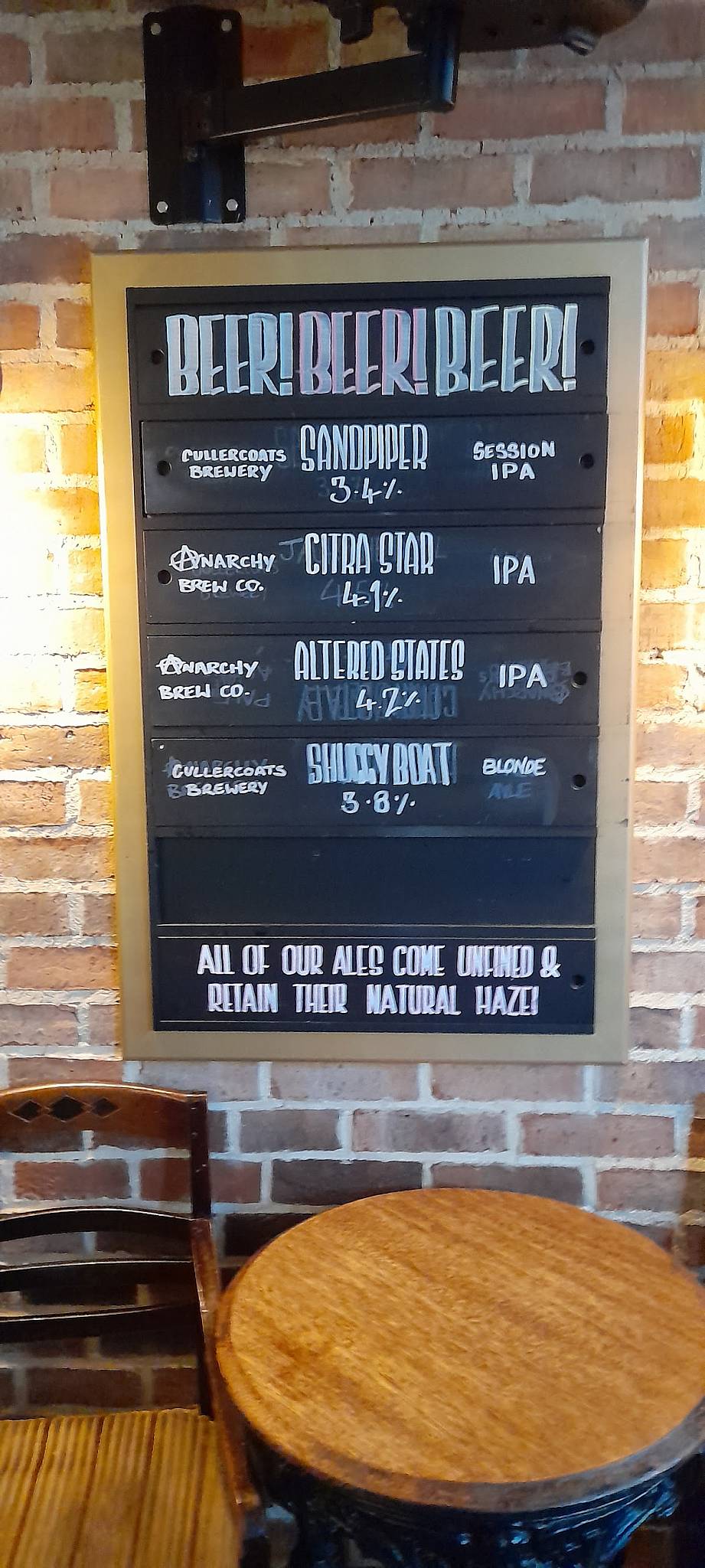 Menu at Ship Inn pub & bar, Newcastle upon Tyne, Stepney Bank