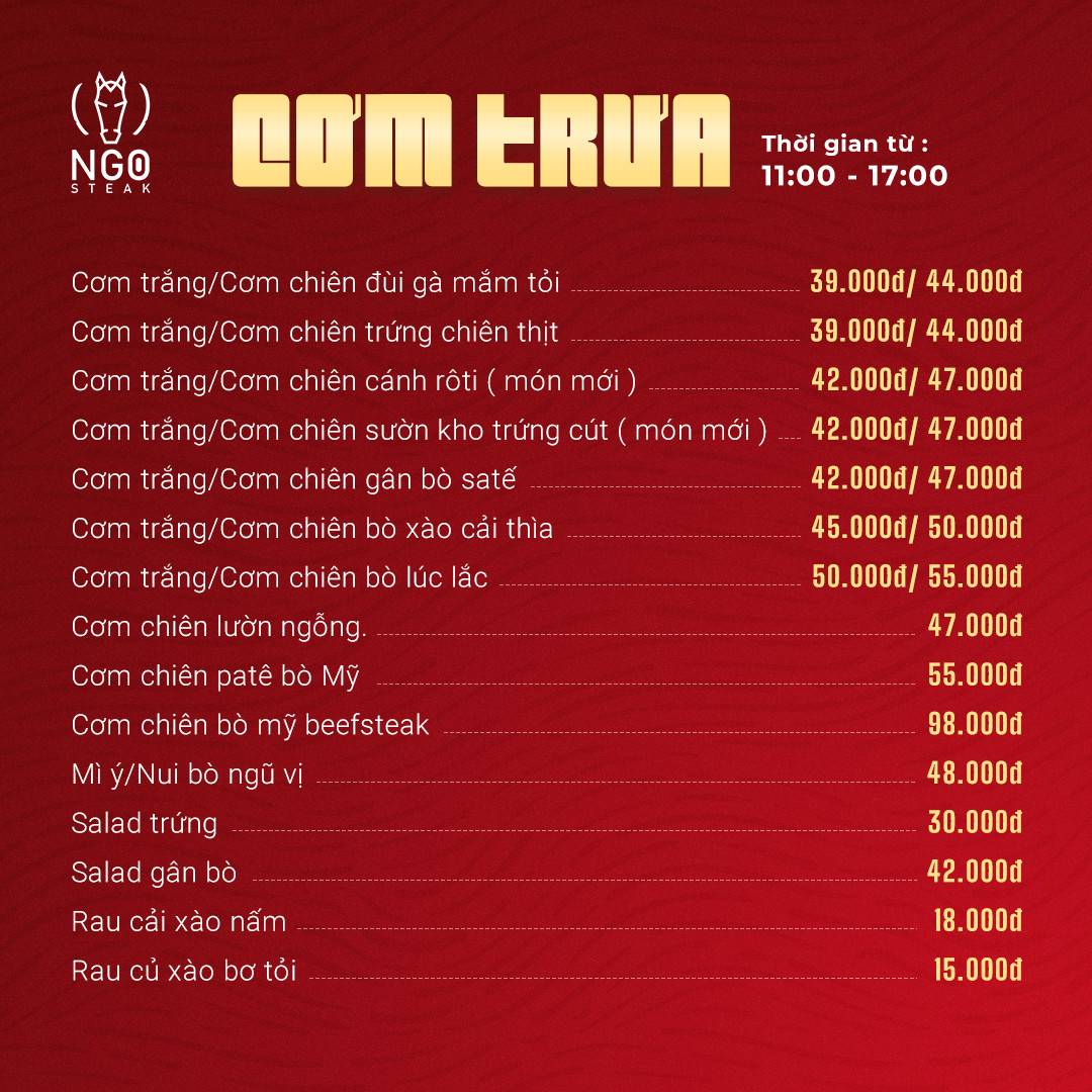 Menu at Ngo Steak restaurant, Ho Chi Minh City