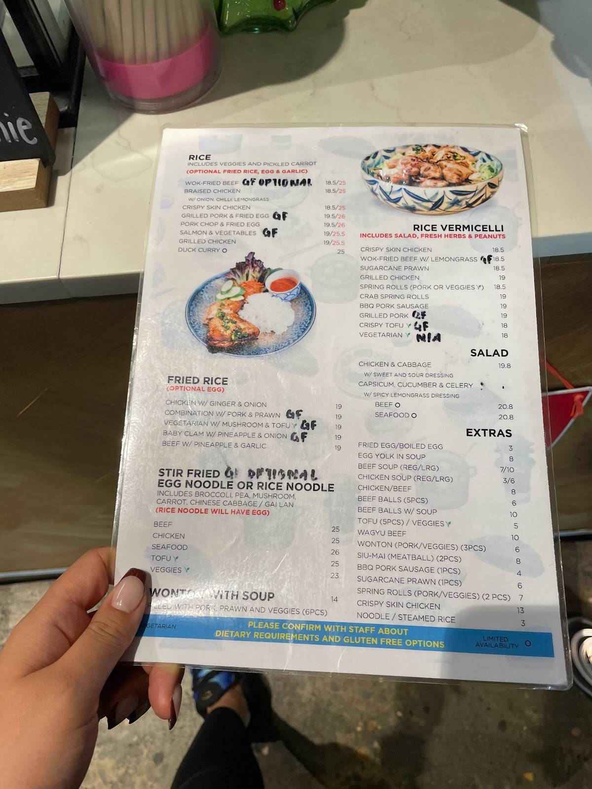 Menu at Nguyen Brothers restaurant, Alexandria
