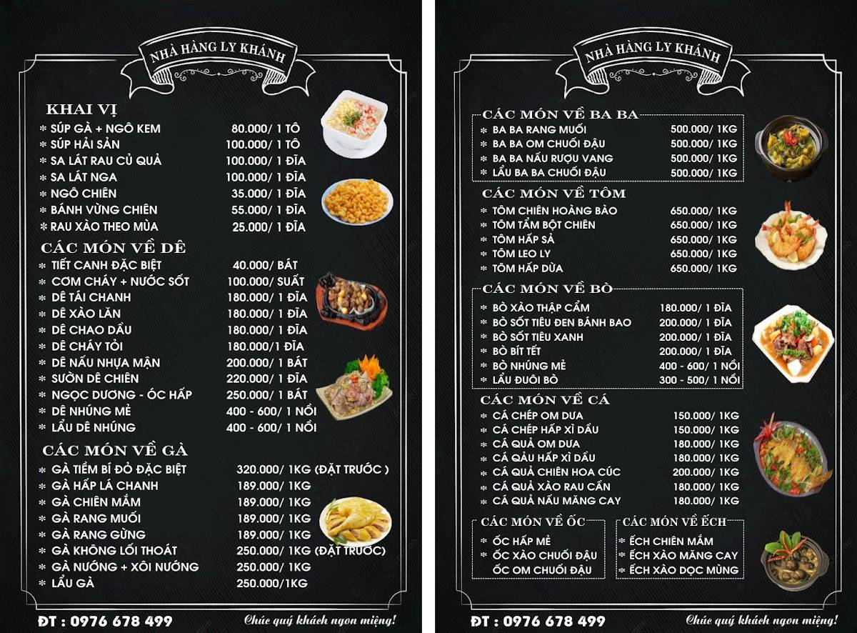 Menu at Nhà Hàng Ly Khánh restaurant, Tam Điệp