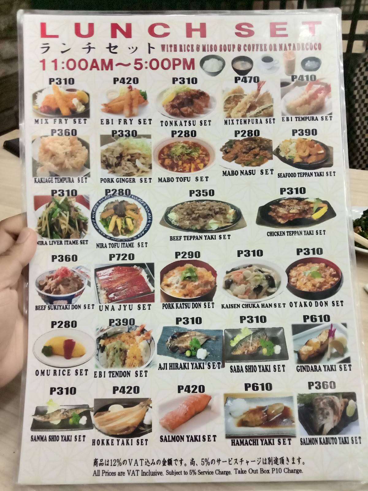 Menu at Nihonbashi Tei Malate restaurant, Manila, HXFM+G3M