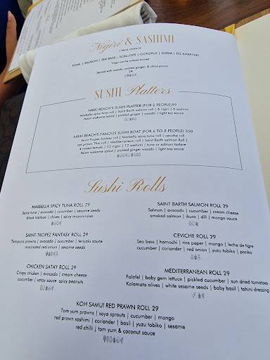 Menu at Nikki Beach Marbella pub & bar, Marbella