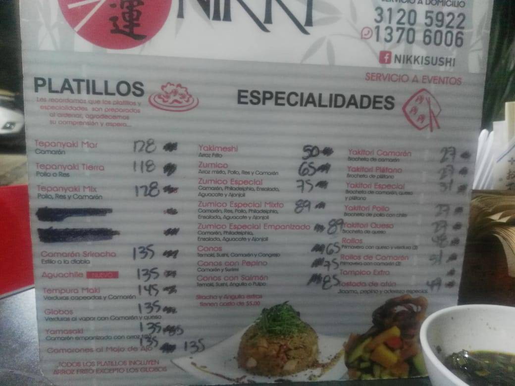 Carta del restaurante Nikki Sushi, Guadalajara