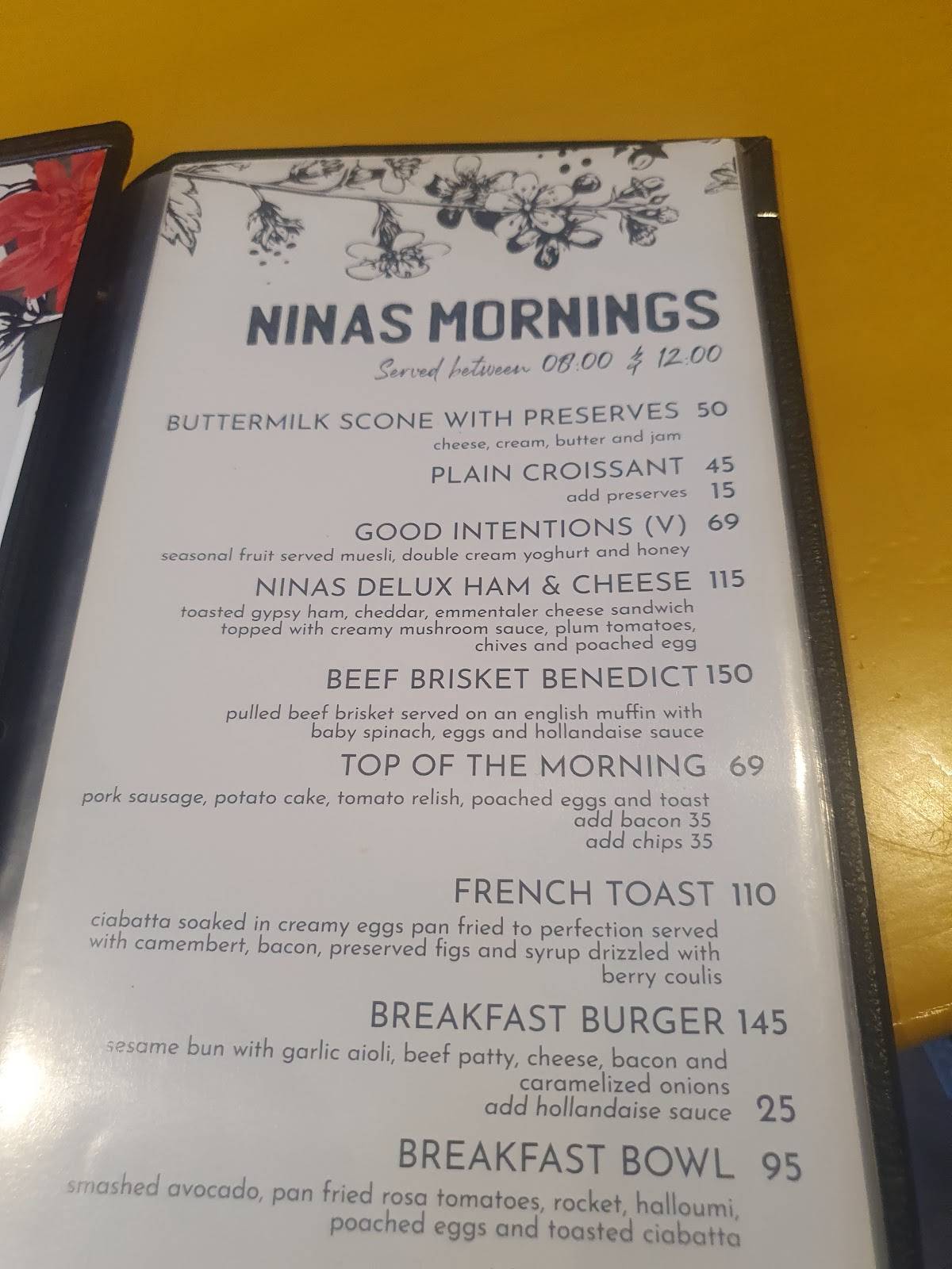 Menu at Nina's Cafe., George