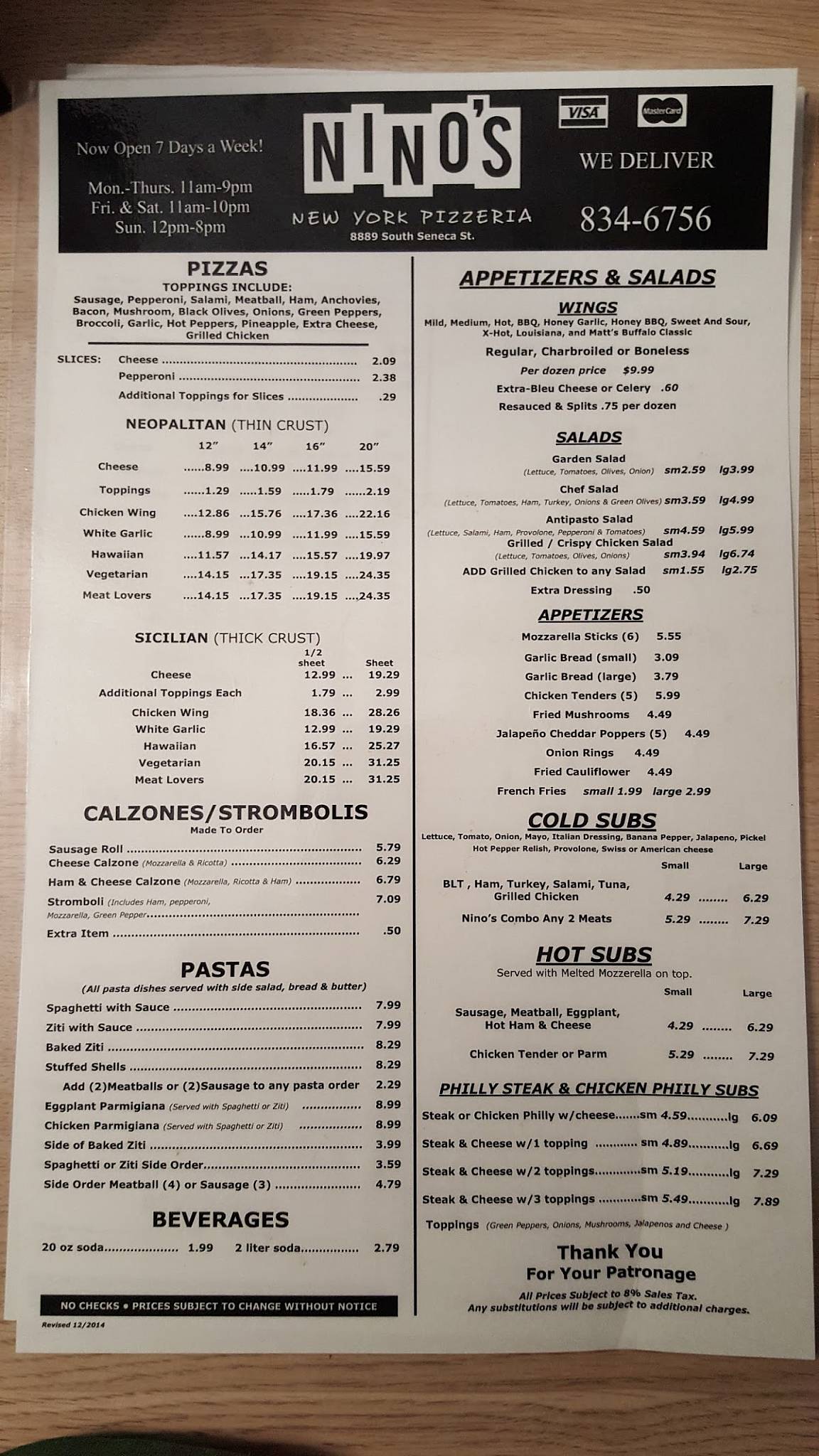 Menu at Nino's NY Pizzeria, Weedsport