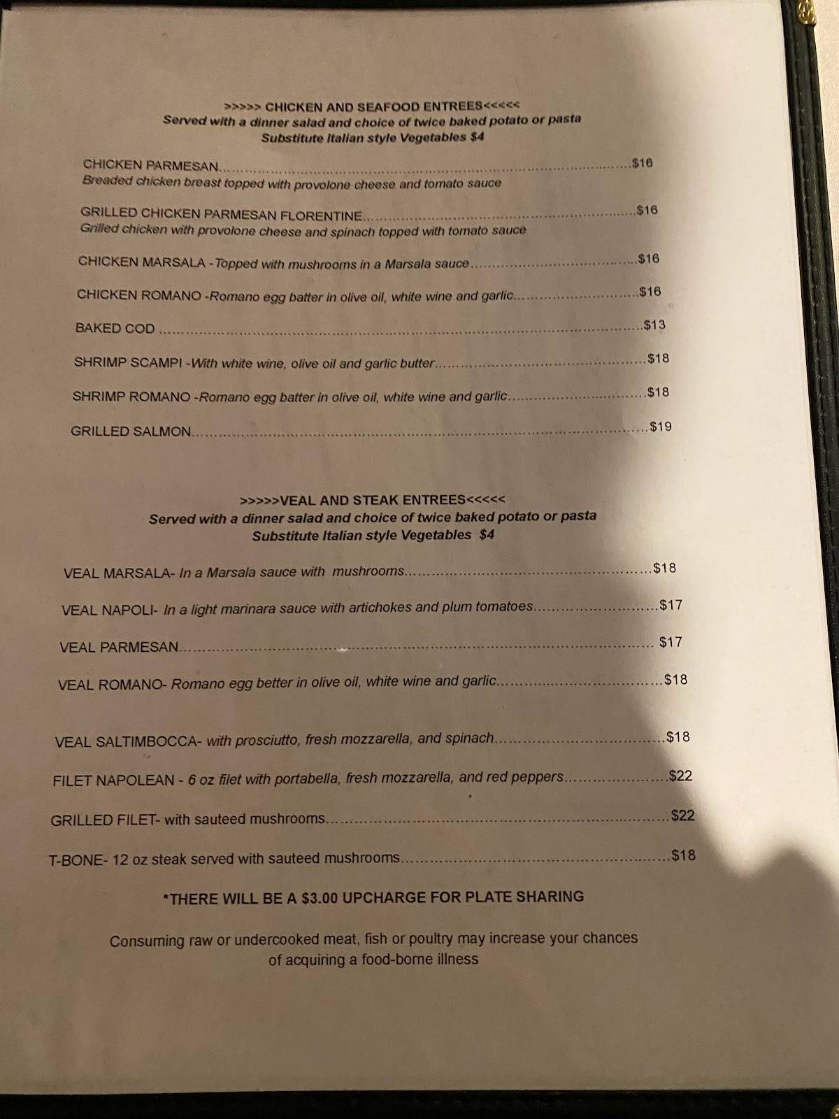 Menu at Nobile's Italian Restaurant, Youngwood