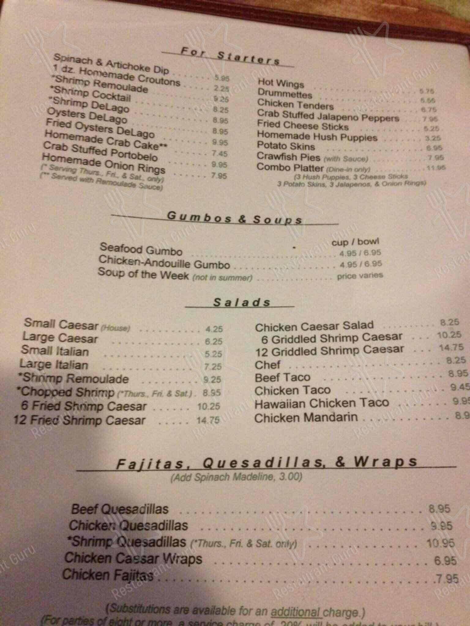 Menu at Nobile's Restaurant & Bar, Lutcher