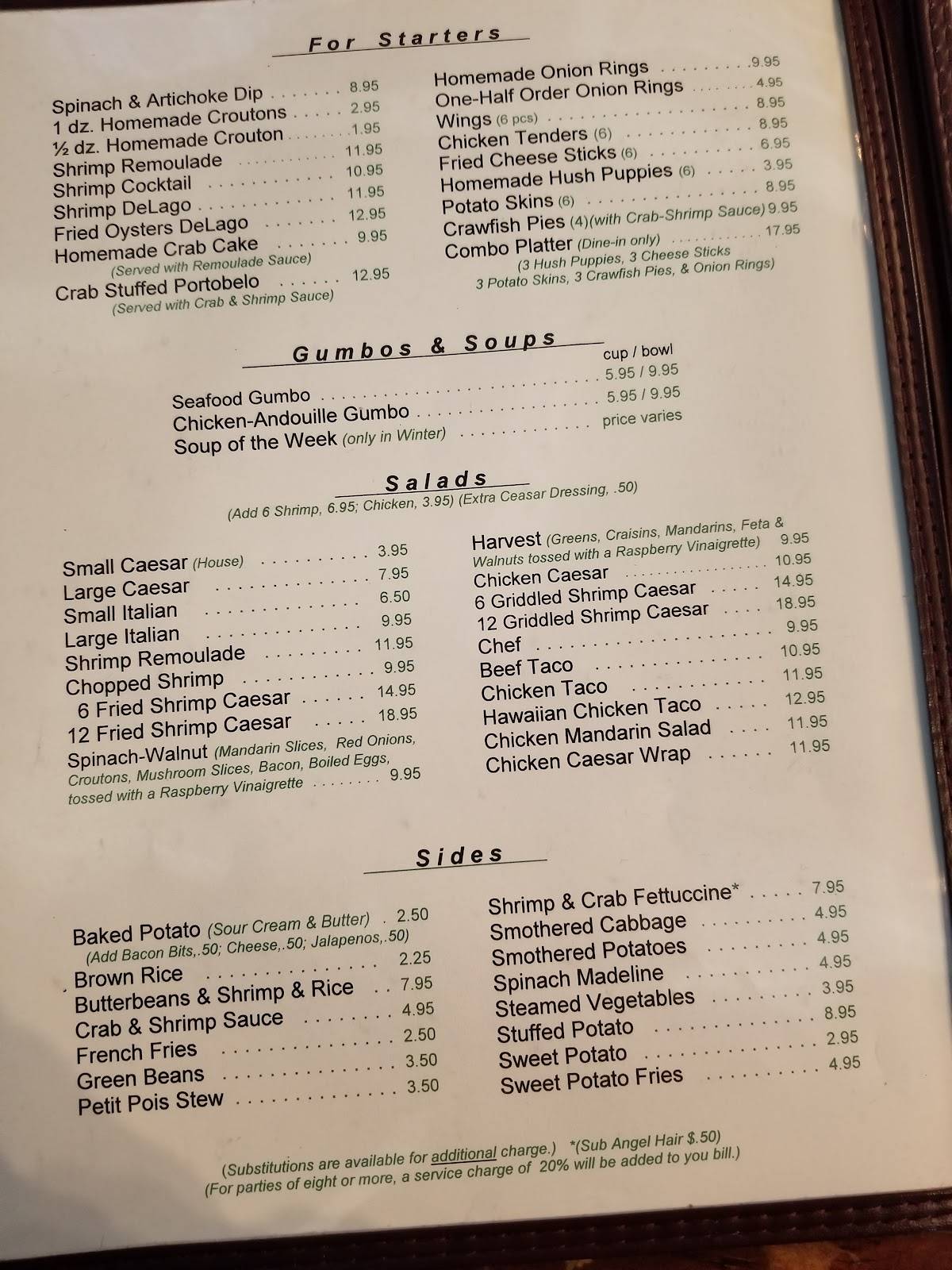 Menu at Nobile's Restaurant & Bar, Lutcher