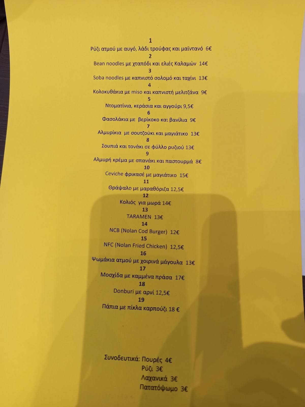 Menu at Nolan, Athens