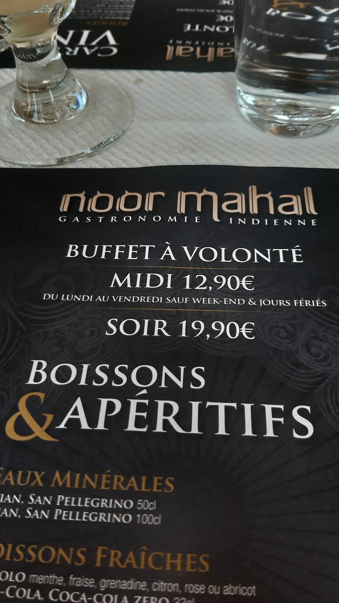 Menu au Noor mahal restaurant, Pontoise
