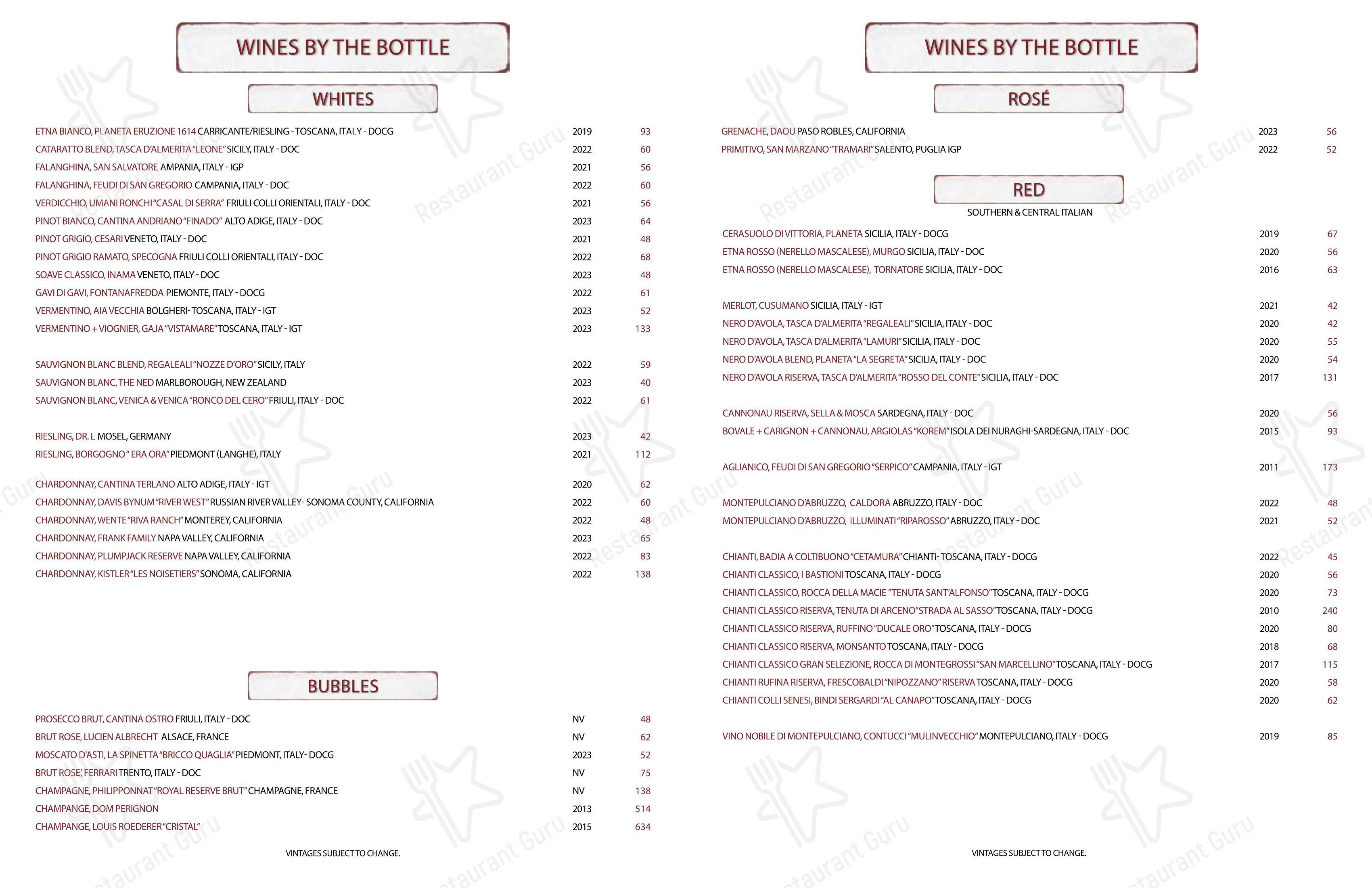 Menu at Nora's Italian Cuisine pub & bar, Las Vegas, W Flamingo Rd