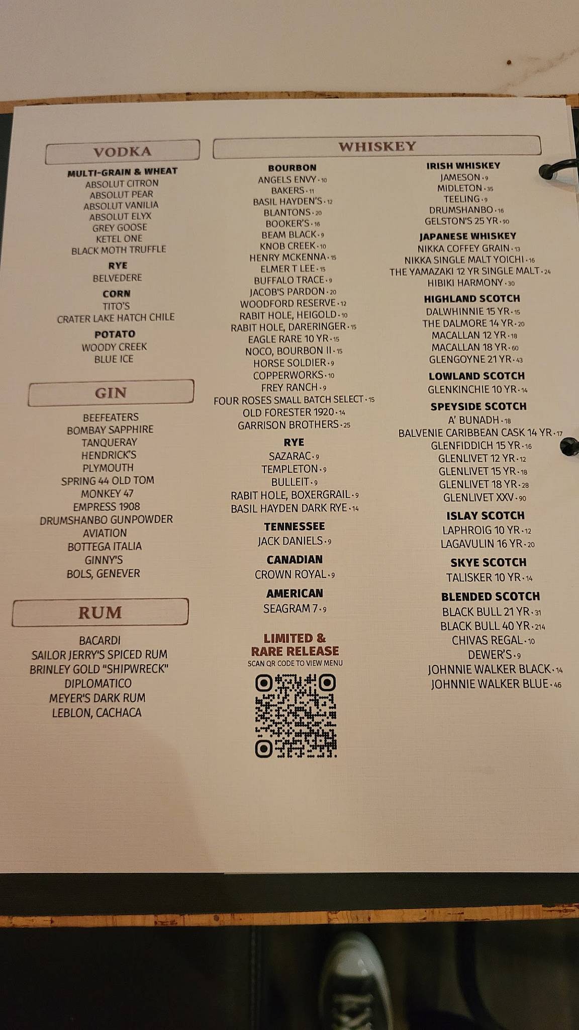 Menu at Nora's Italian Cuisine pub & bar, Las Vegas, W Flamingo Rd