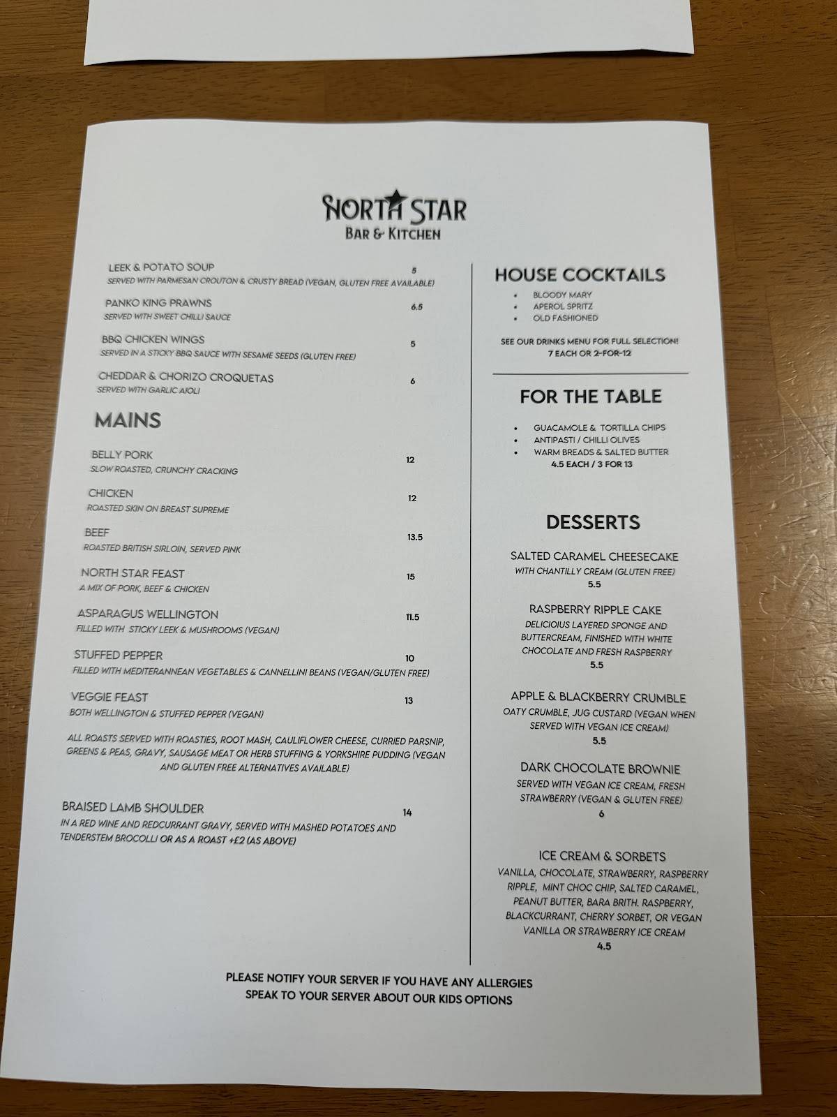 Menu at North Star Cardiff pub & bar, Cardiff