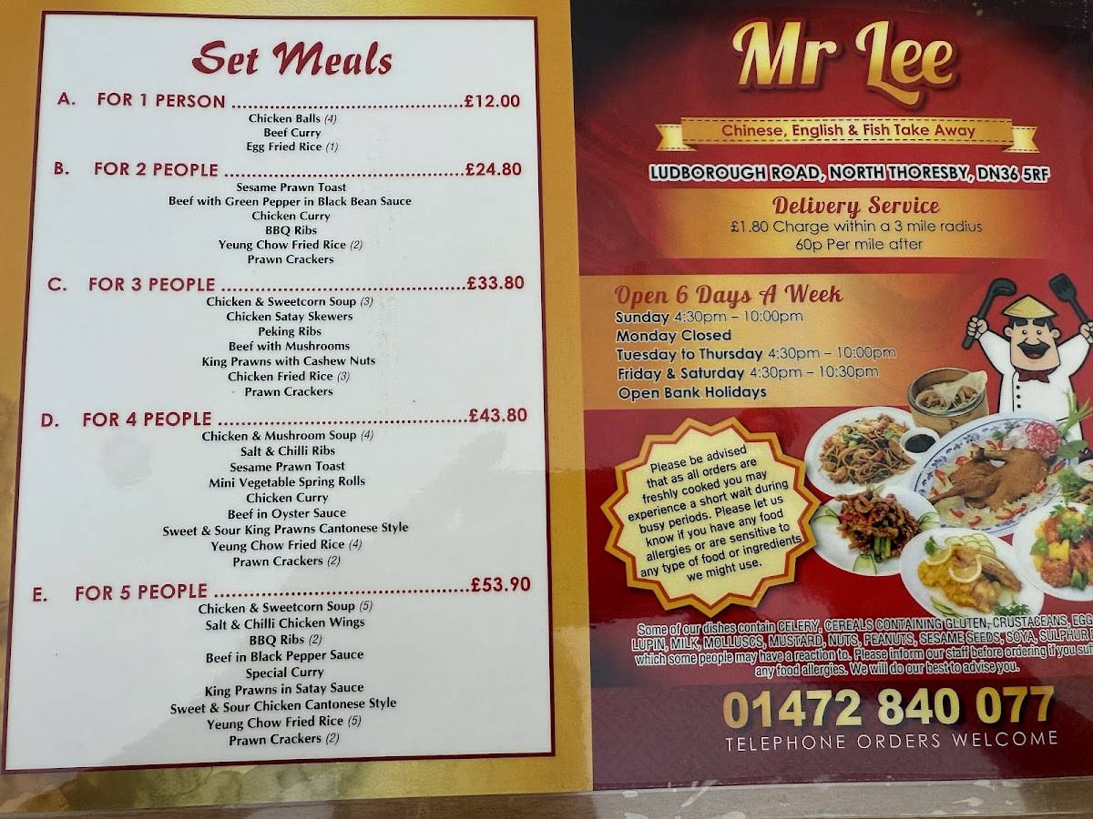 Menu at Mr Lee fast food, North Thoresby