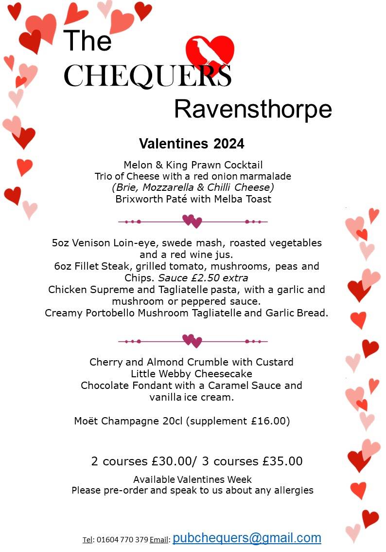 Menu at The Chequers pub & bar, Northampton, Chequers Ln