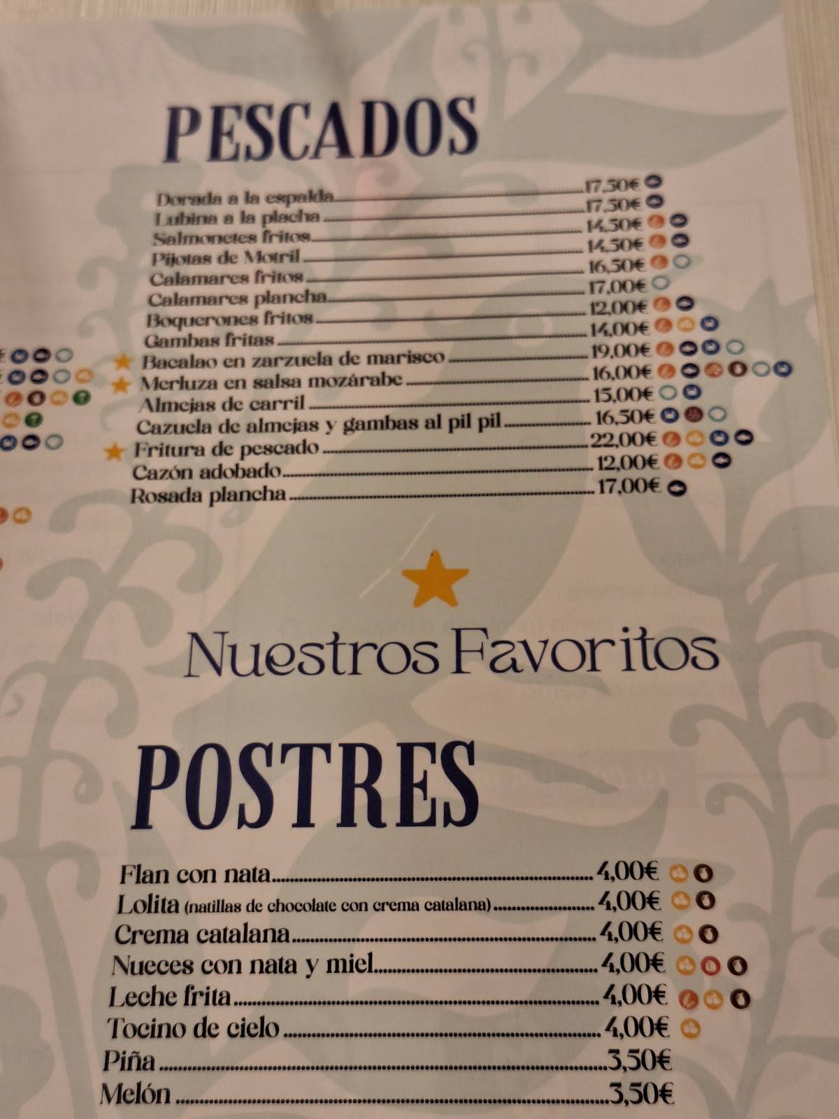 Menu at Nuevo Restaurante Hermanos Urquiza, Granada