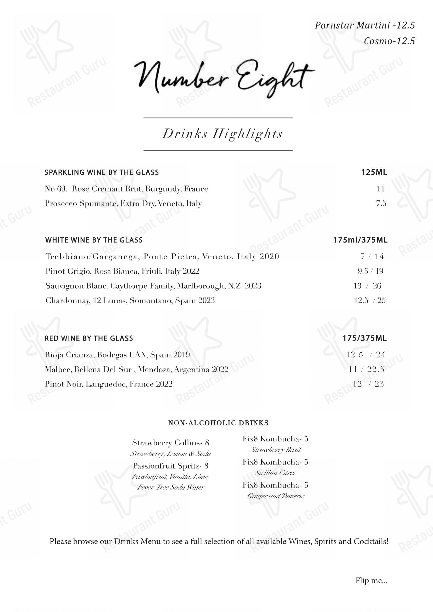 Menu at Number Eight restaurant, Sevenoaks