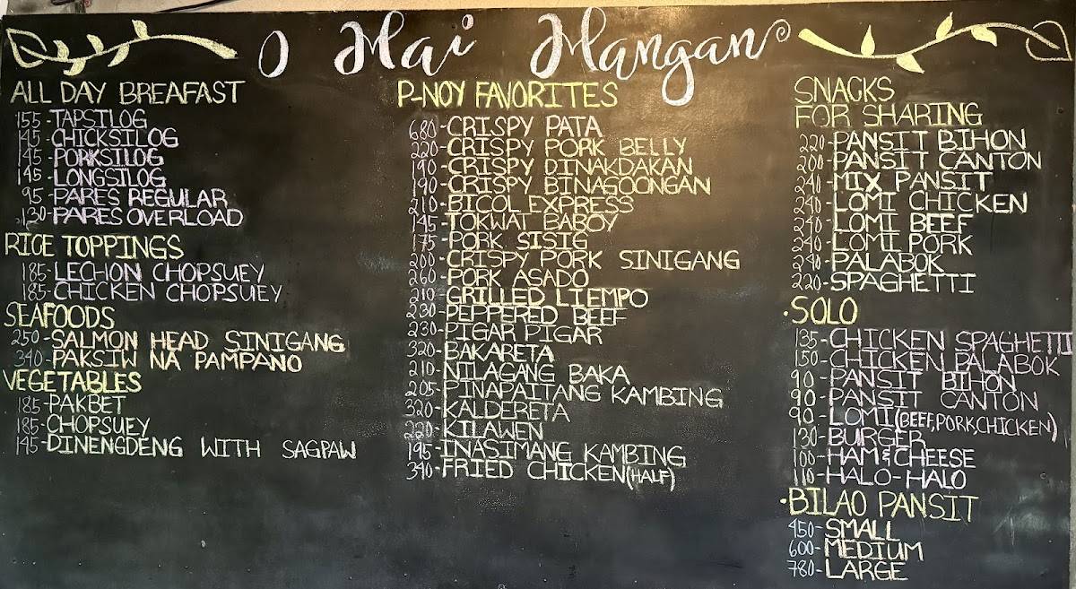 Menu at O mai mangan restaurant, San Juan