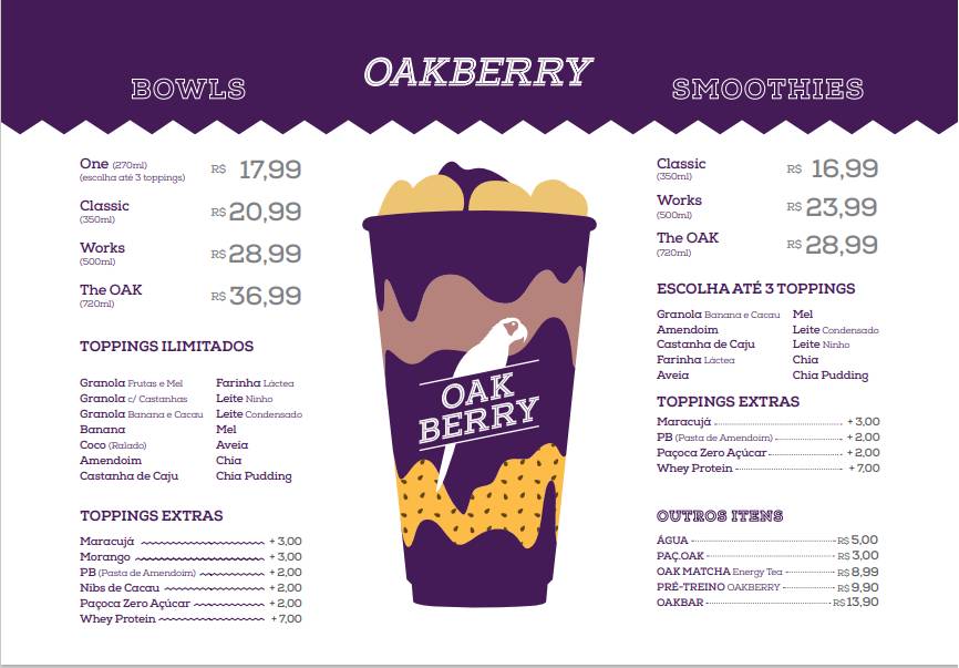 Menu em OAKBERRY I Vilas do Atlântico, Lauro de Freitas