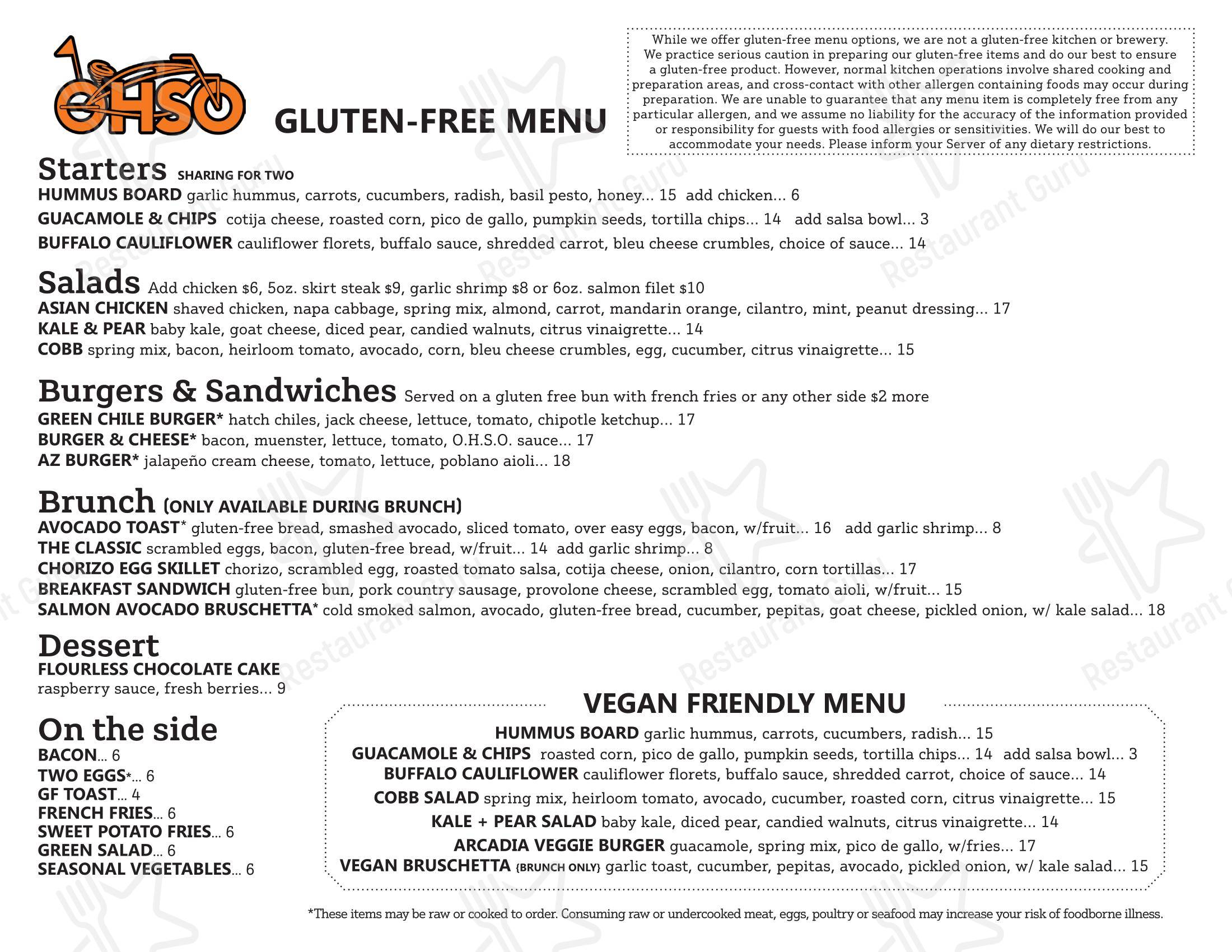 Menu at OHSO Brewery + Distillery pub & bar, Phoenix, N Tatum Blvd #126