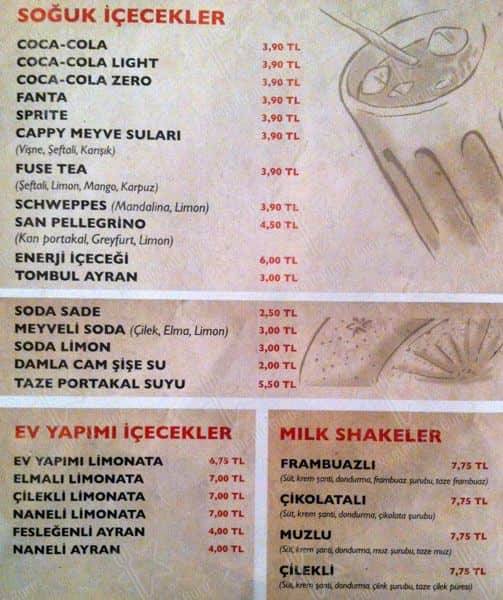 Menu at OT Cafe, Ankara, Tunus Cd No